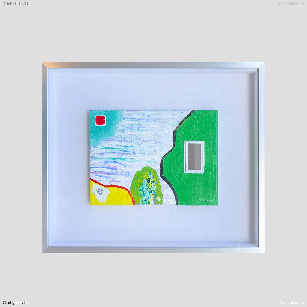 Roger Raveel | Groen geel landschap met spiegel te koop